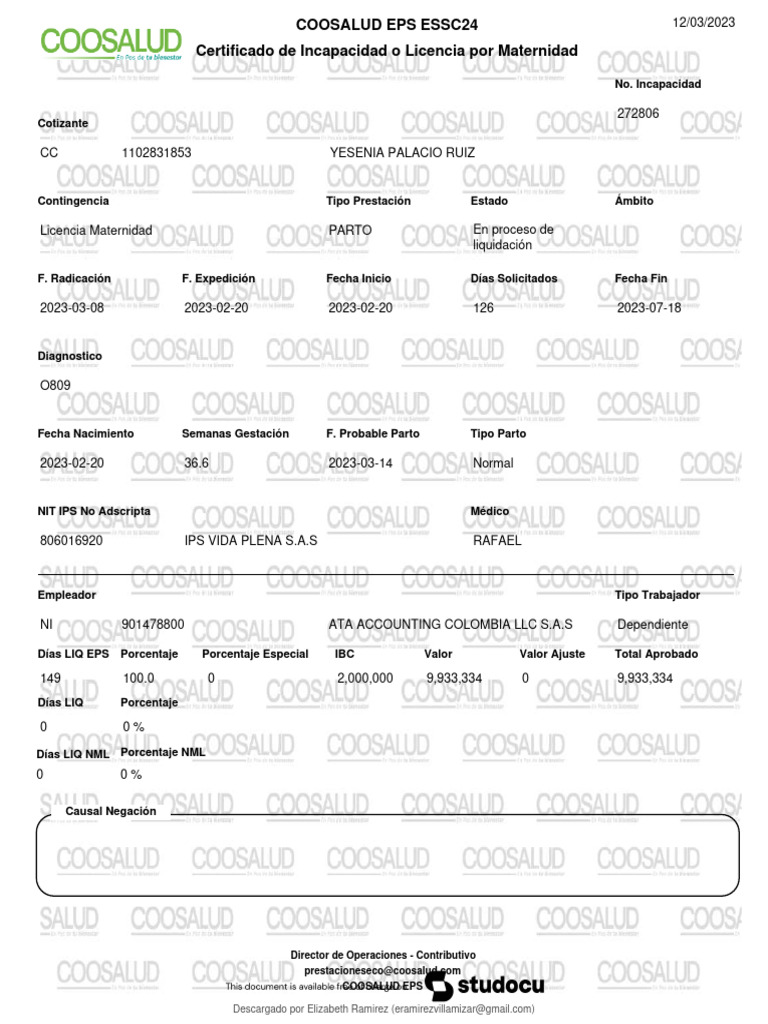 Licencia Coosalud | PDF