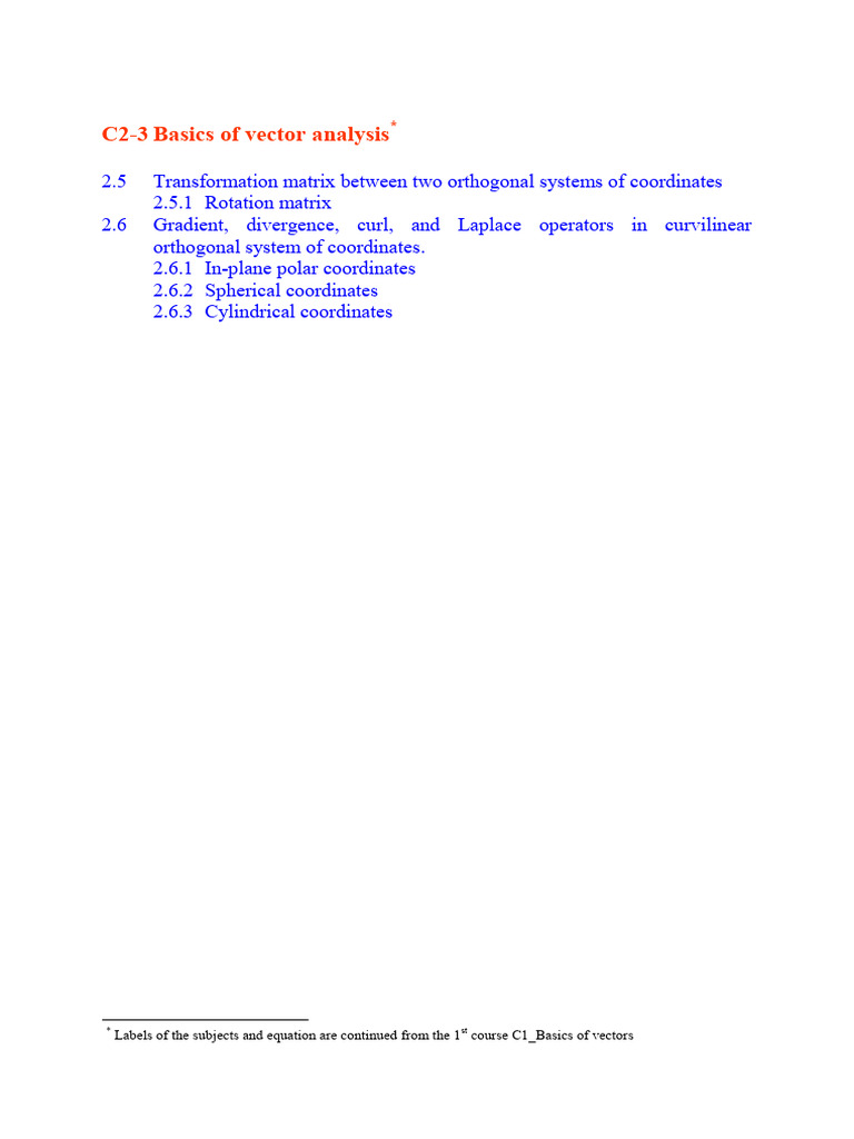 C2 3 Basics Of Vector Analysis Pdf Coordinate System Euclidean Vector