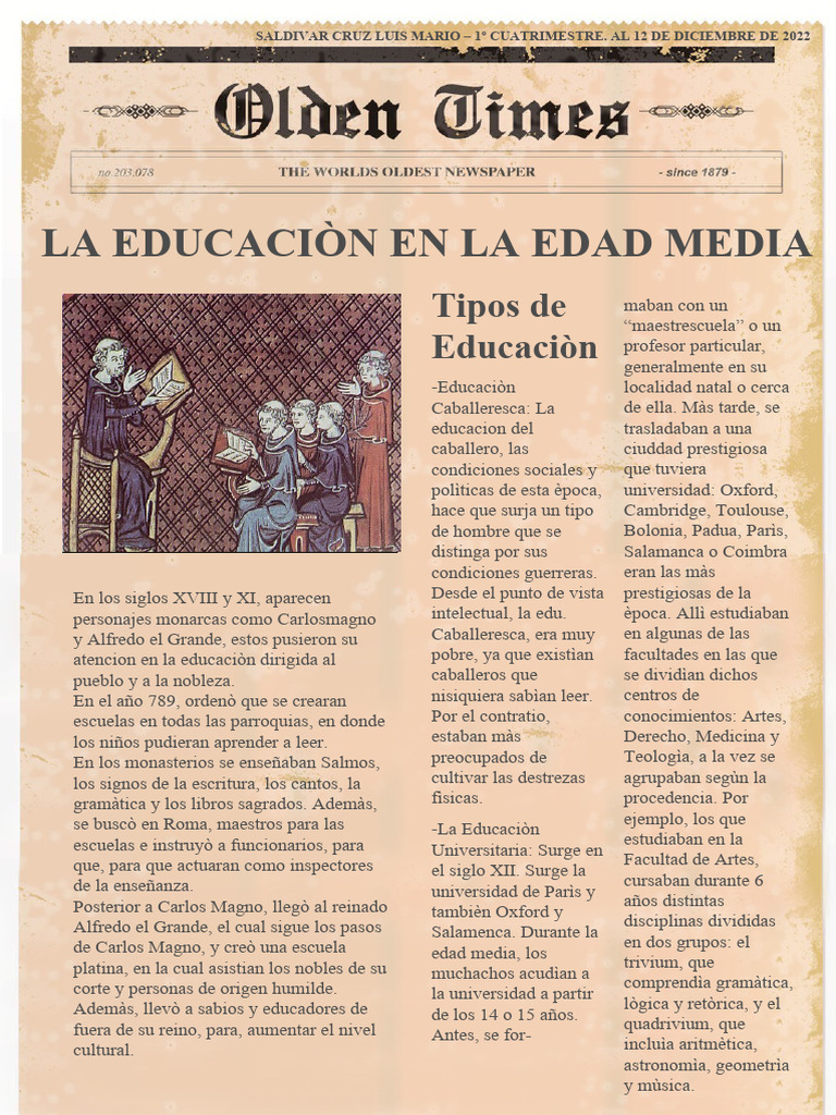 Periodico - Educacion en La Edad Media | PDF