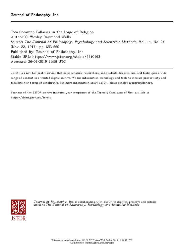 Two Common Fallacies in The Logic of Religion | PDF | Truth | Pragmatism