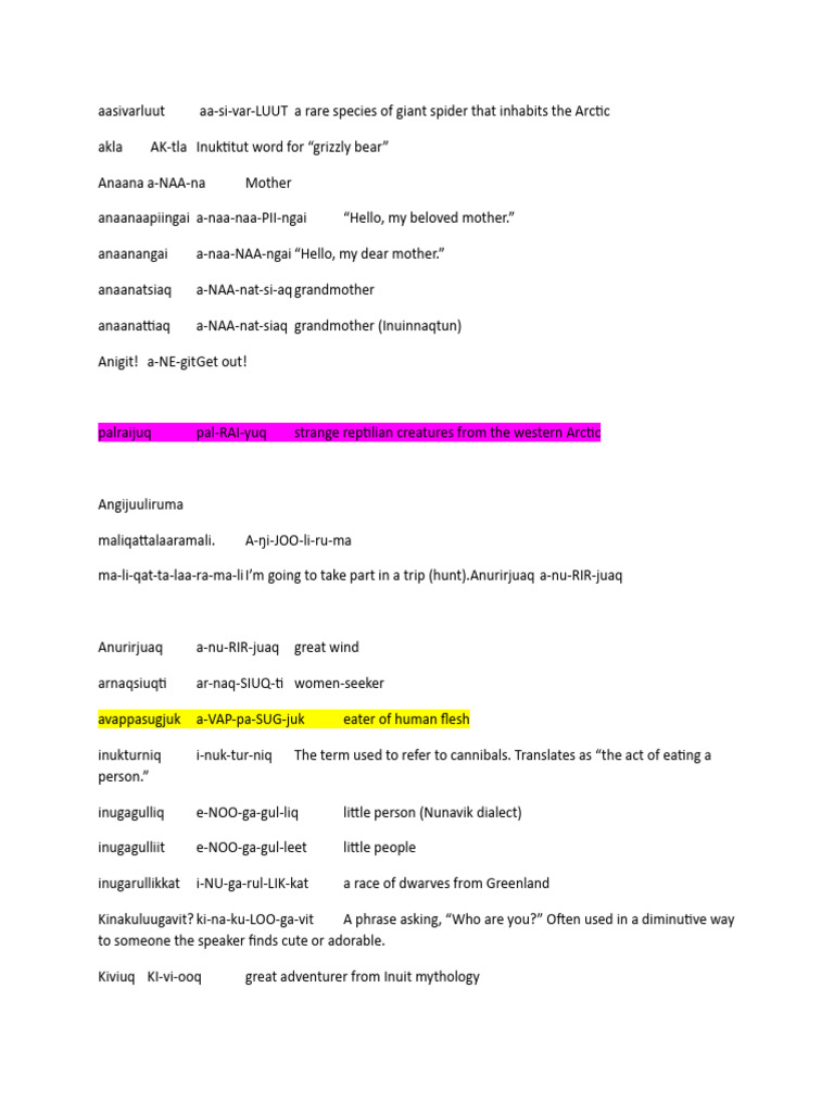 Inuit Words and Phrases Explained | PDF