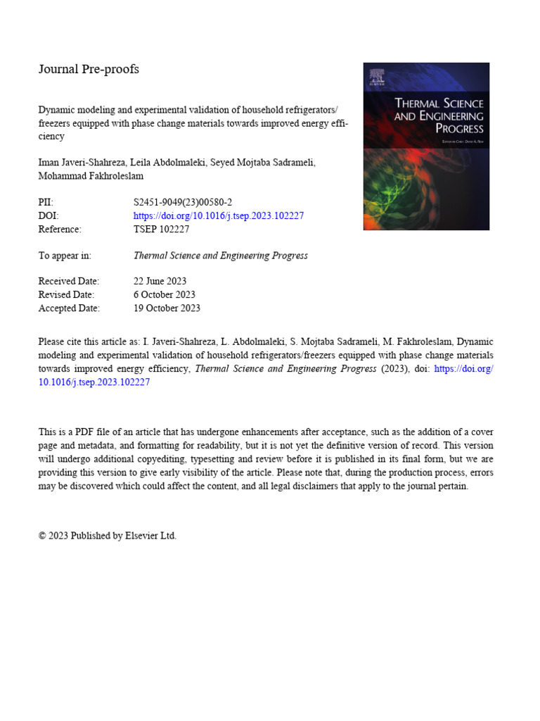 Journal Pre-Proofs: Thermal Science and Engineering Progress | PDF ...