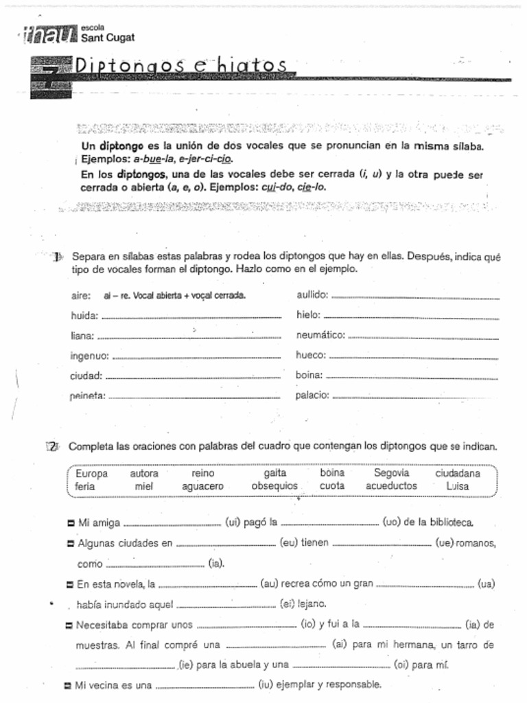 Fichas Diptongos e Hiatos | PDF