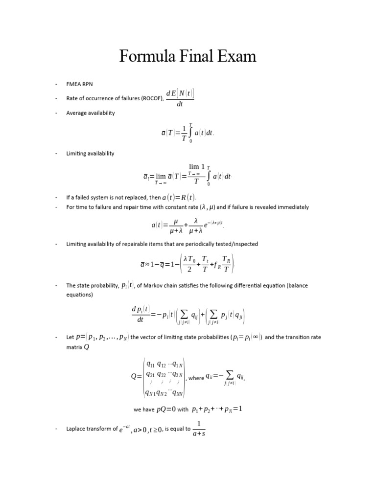 Formula Sheet Final | PDF | Linear Algebra | Algebra
