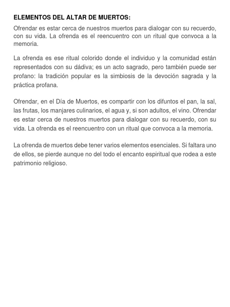 Elementos Del Altar de Muertos | PDF