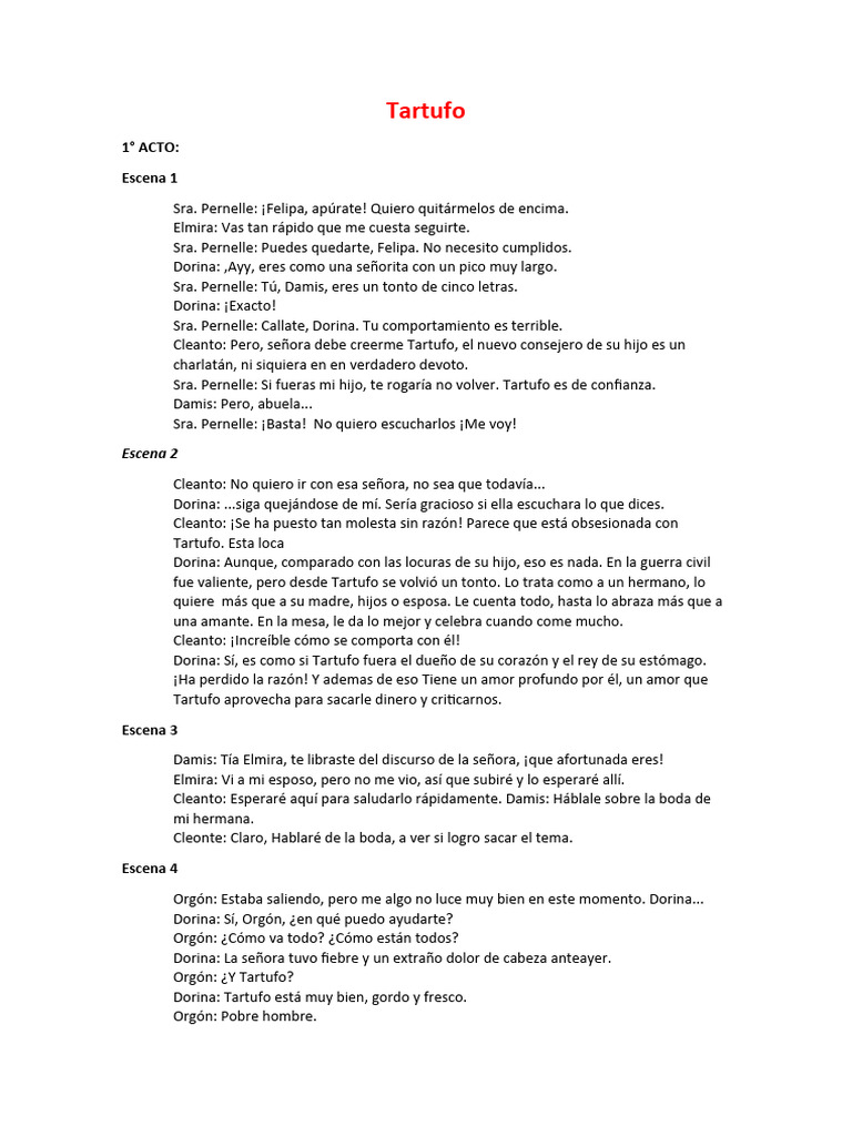 Guion Obra Tartufo | PDF | Amor