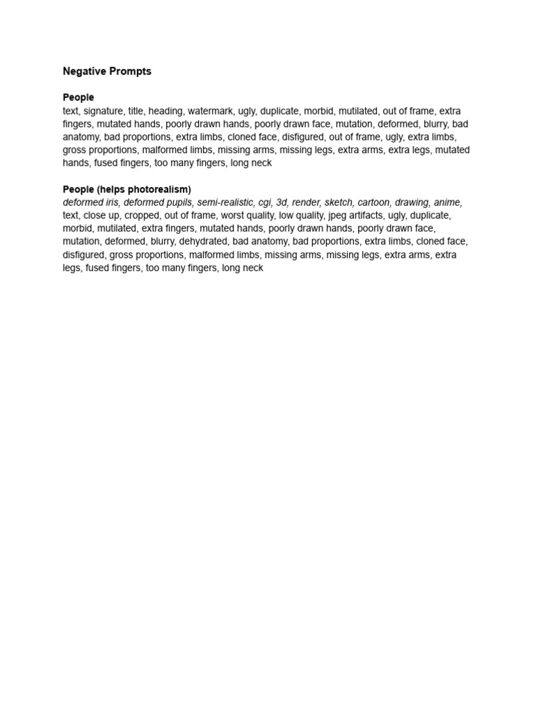 Negative Prompts | PDF | Games & Activities