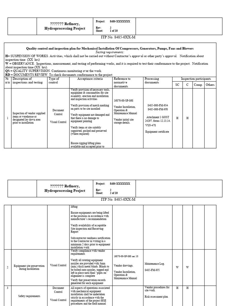 3-ITP - Sample - Mechanical Installation of Compressors, Generators ...