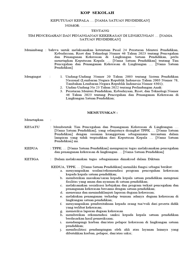Contoh SK Tim TPPK | PDF