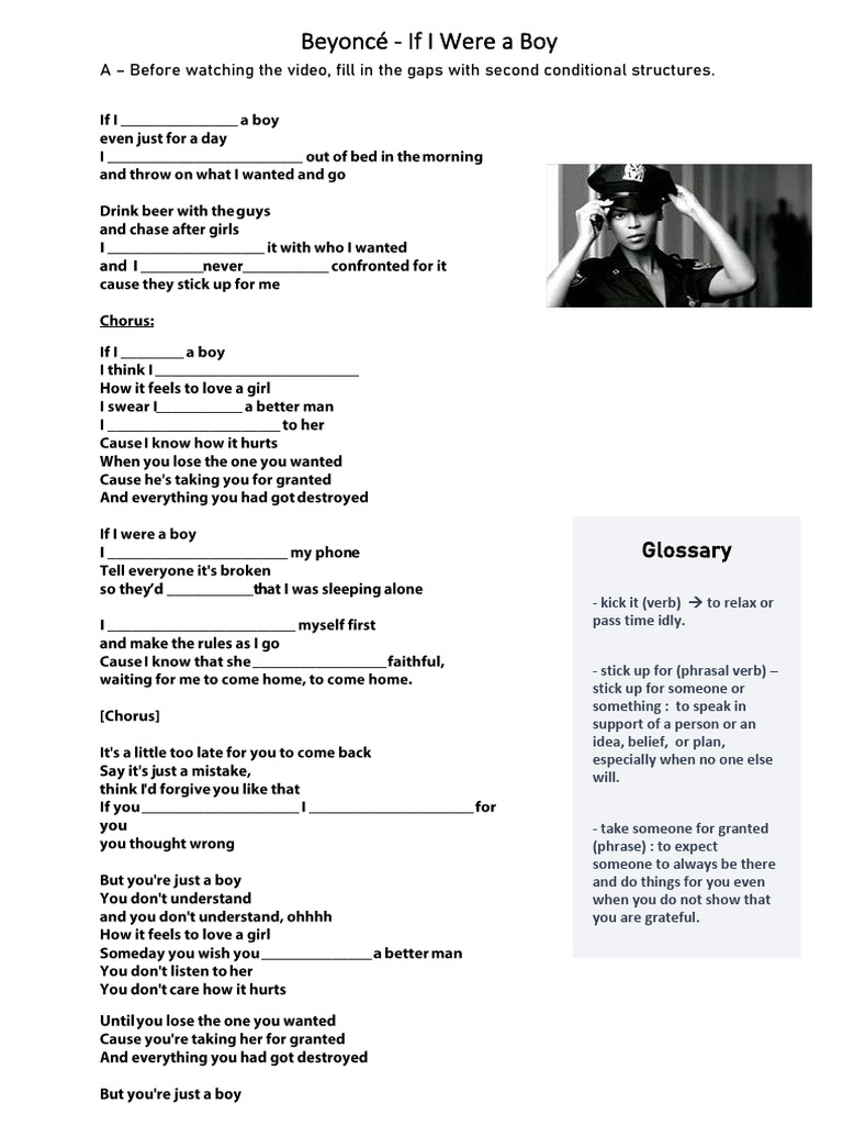 If I WERE A BOY BEYONCE Second-Conditional | PDF