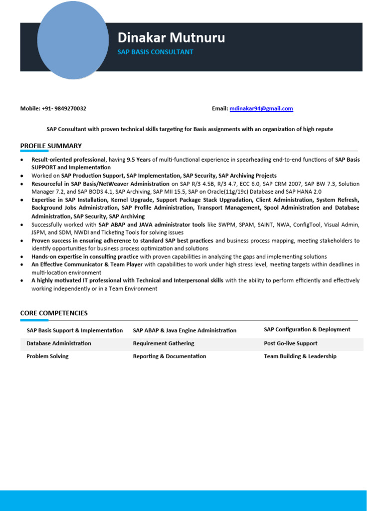 Basis.191023-Resume Dinakar Mutnuru | PDF | Operating System | Oracle ...