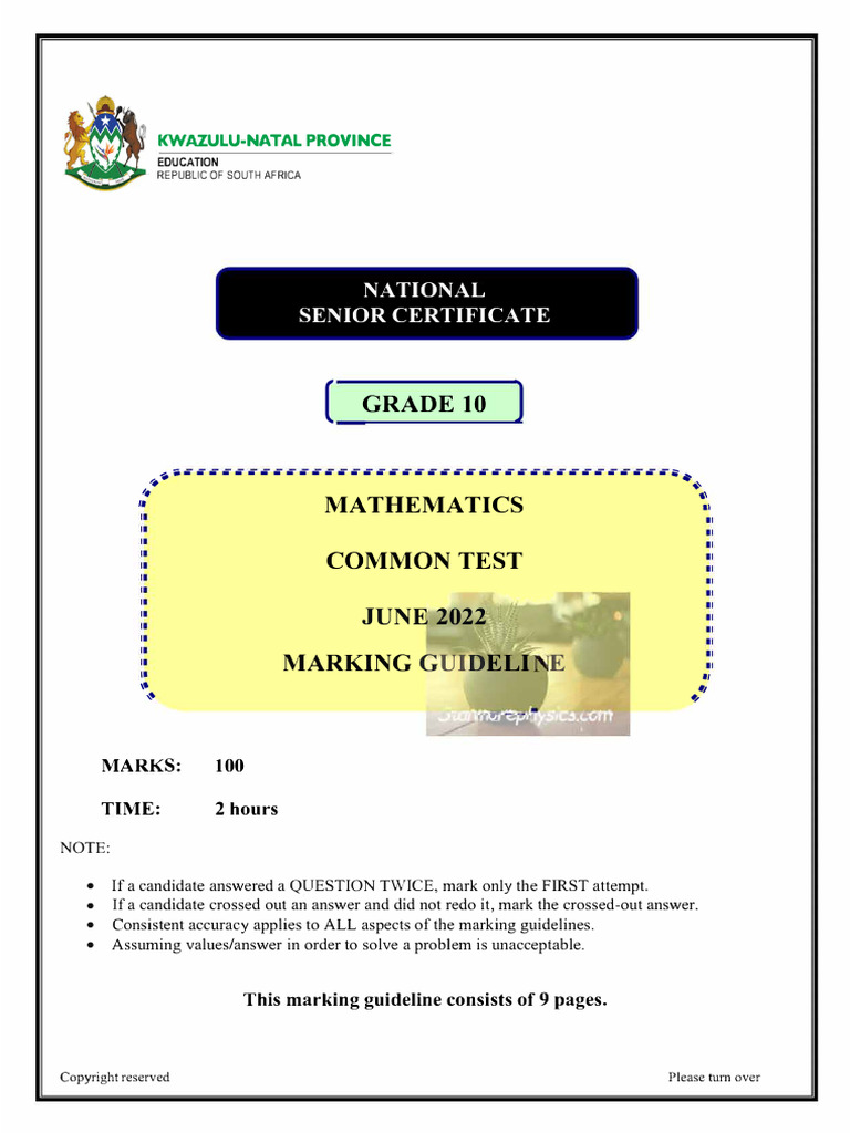 June 2022 KZN Memo | PDF | Mathematics