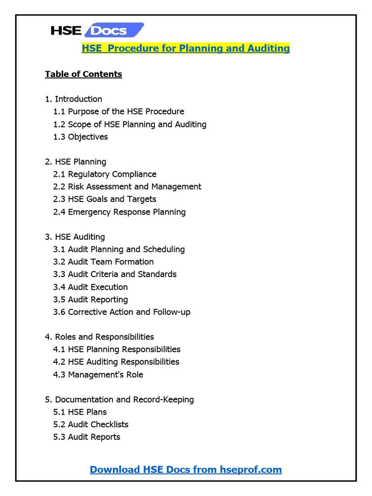 HSE Planning and Auditing Procedure | PDF | Audit | Regulatory Compliance