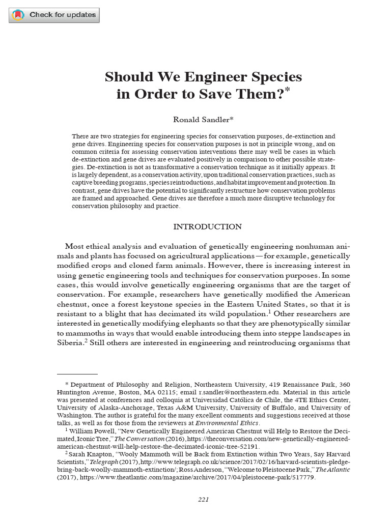 Sandler 2019 Environmental Ethics | PDF | Conservation Biology ...