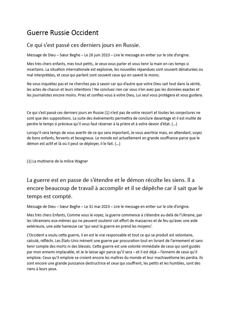 Guerre Russie-Occident : Messages Divins | PDF