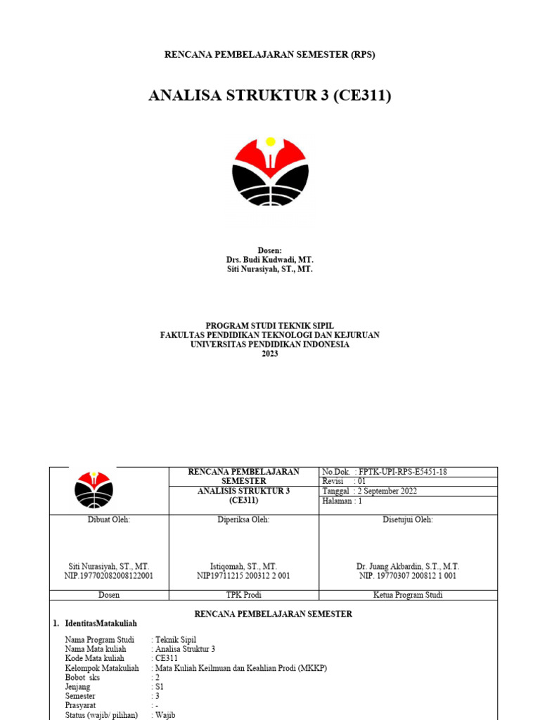 Rencana Pembelajaran Analisis Struktur 3 | PDF