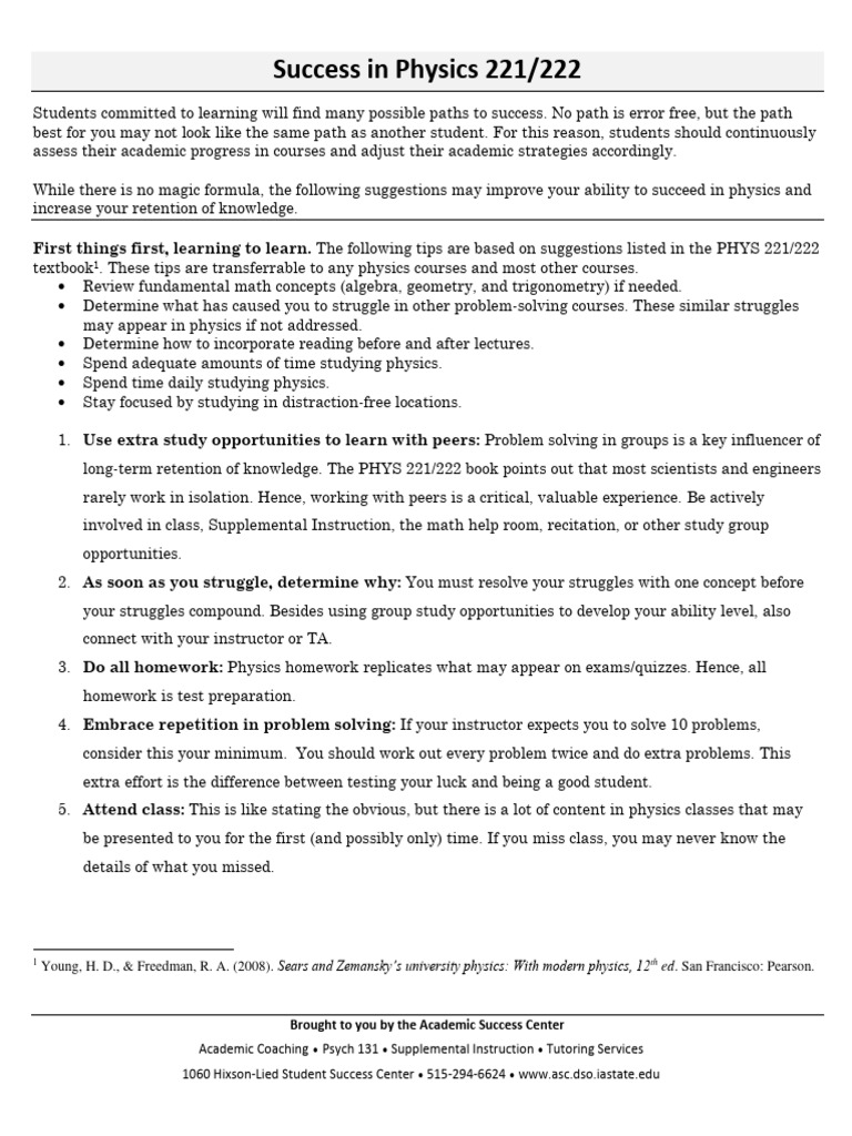 Handout - Success in Physics | PDF | Cognition | Cognitive Science