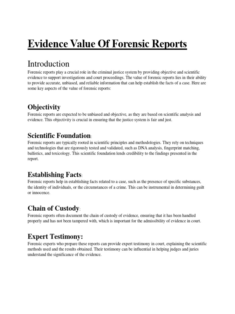 Evidence Value of Forensic Reports | PDF | Forensic Science | Expert ...