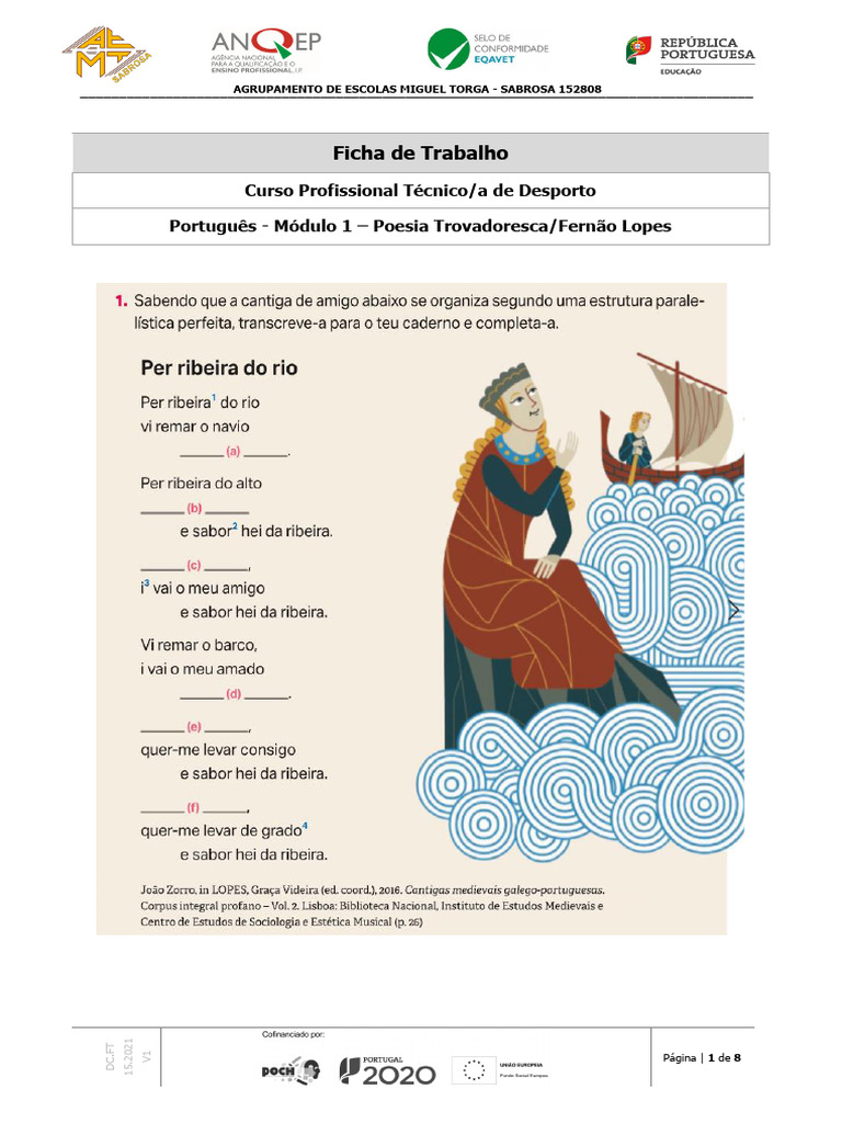 Ficha de Trabalho 3 - 1ºANO Poesia Trovadoresca | PDF