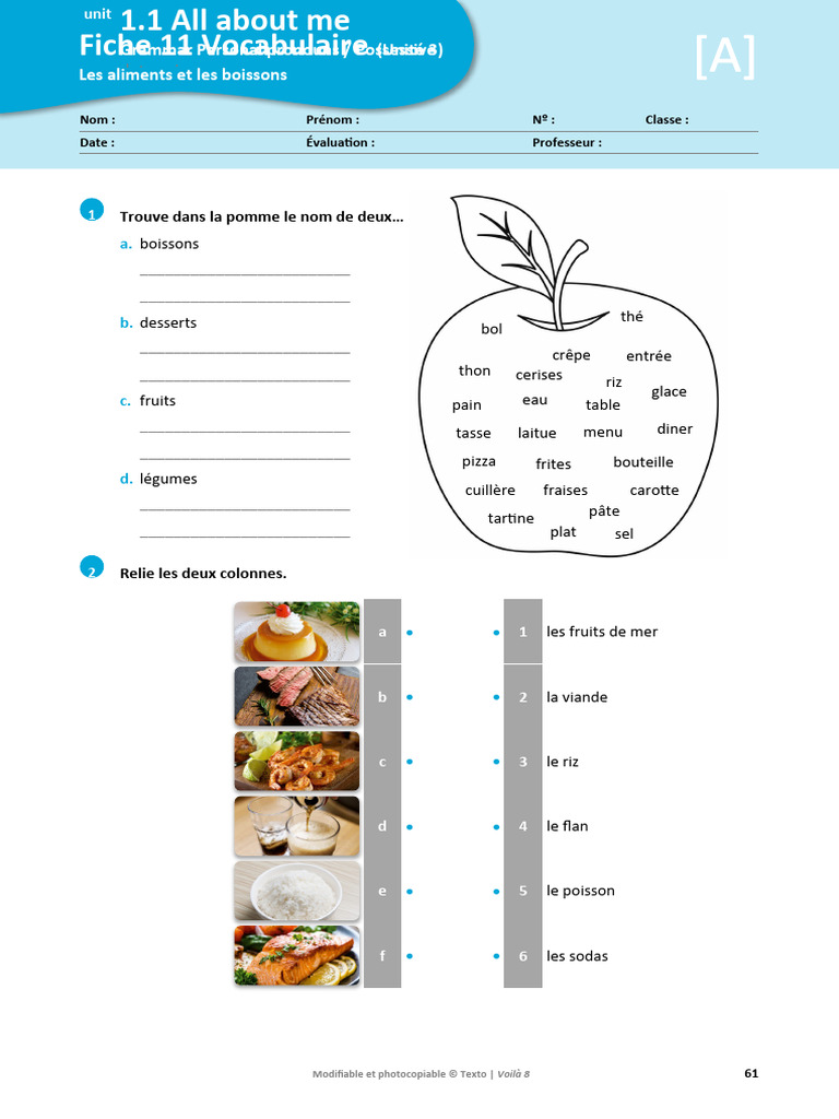 Fiche 11 Les Aliments Et Les Boissons | PDF