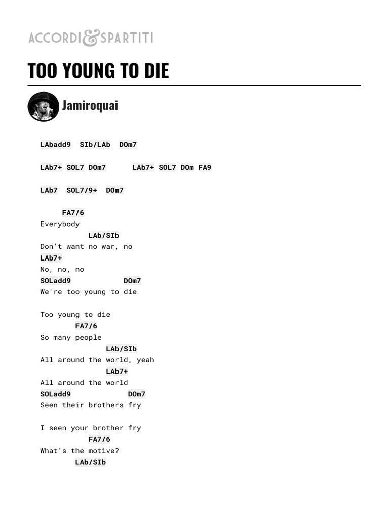 TOO YOUNG TO DIE Accordi Jamiroquai | PDF