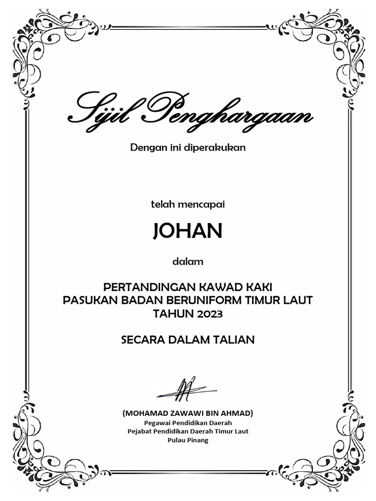 Sijil Penghargaan Naib Johan | PDF