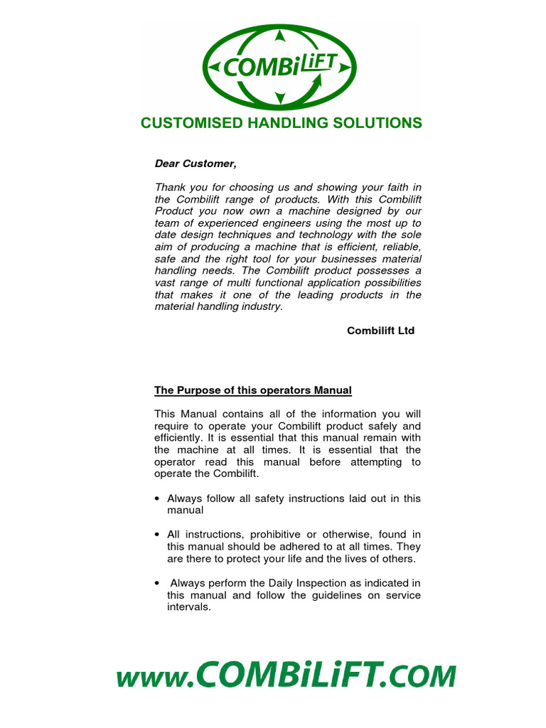 Combilift C6000 Operator's Manual | PDF | Truck | Switch