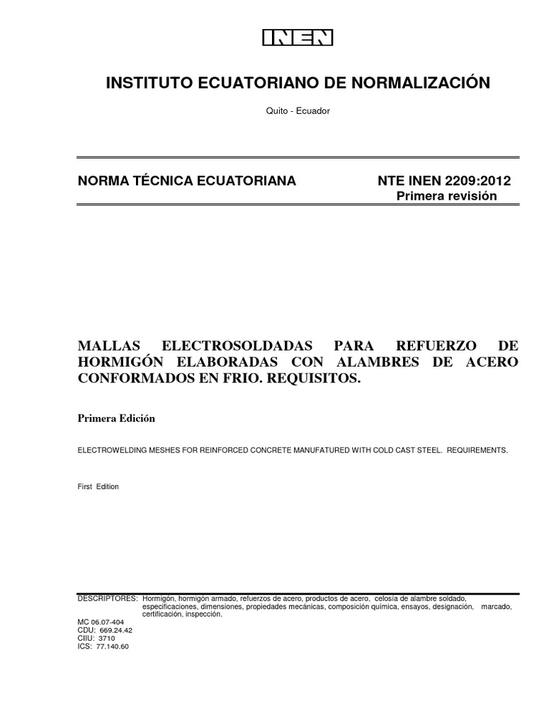 Nte Inen 2209 1 | PDF | Acero | Tolerancia de ingeniería
