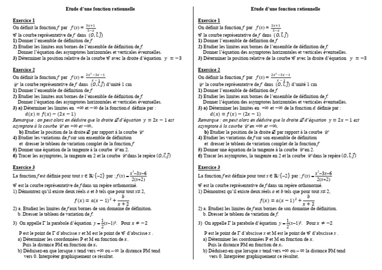 Fonctions Rationnelles Exos 2 | PDF