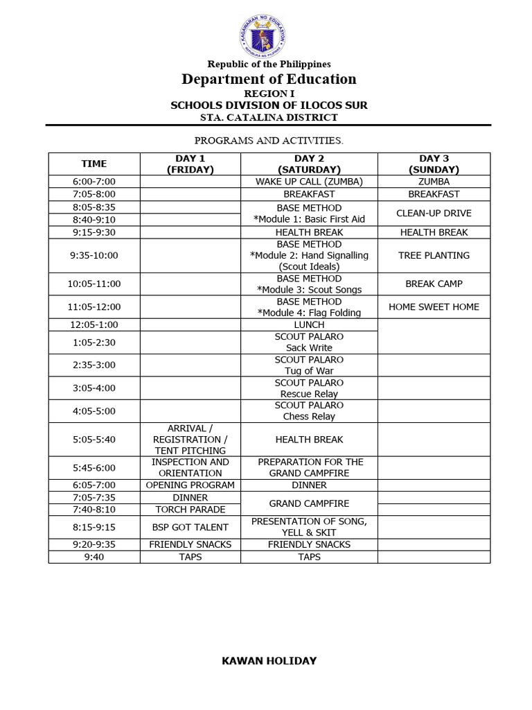 Programs and Activity For BSP Camporal | PDF