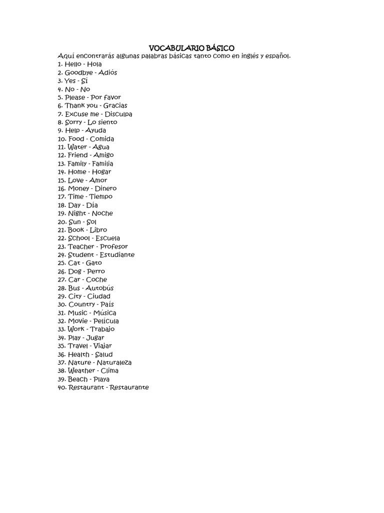 Vocabulario Básico Inglés-Español | PDF
