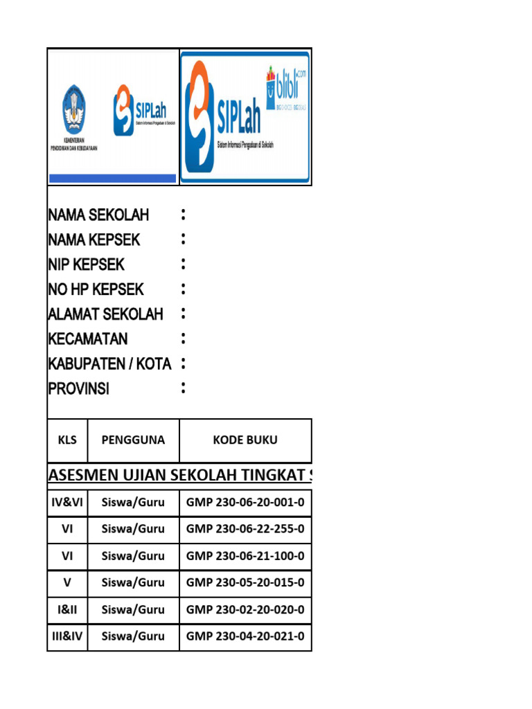 Form Pesanan (SD, SMP, Dan Sma) Tab 2023 | PDF