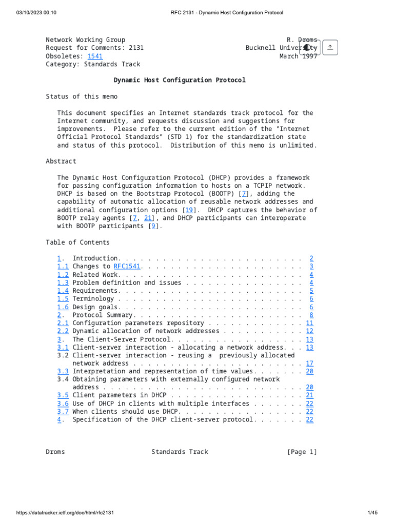 RFC 2131 - Dynamic Host Configuration Protocol | PDF