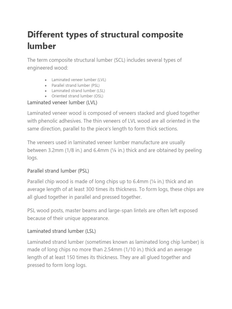 Different Types of Structural Composite Lumber | PDF