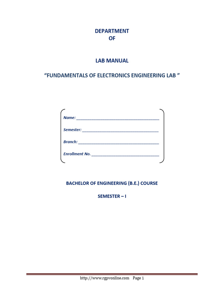 Lab Manual Fundamentals of Electronics Engineering Fee | PDF | Capacitor | Logic Gate