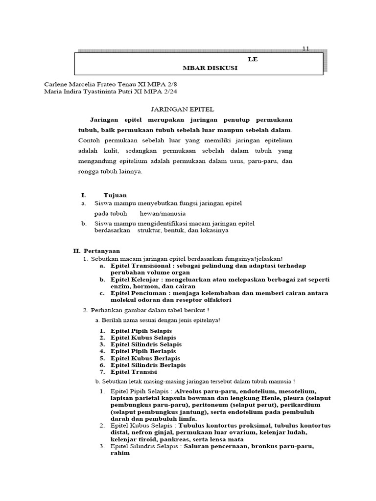JARINGAN EPITEL Lembar Diskusi | PDF | Kajian Bahasa Asing | Sains & Matematika