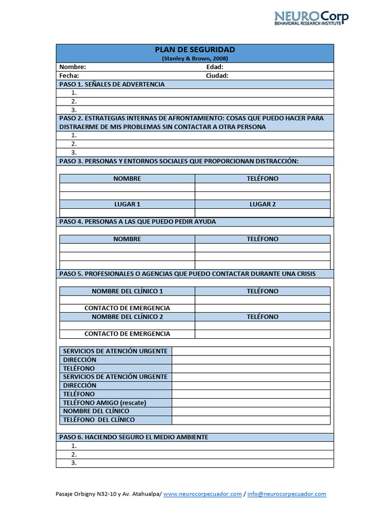 Plan de Seguridad para Crisis Suicidas | PDF | Suicidio | Depresión ...