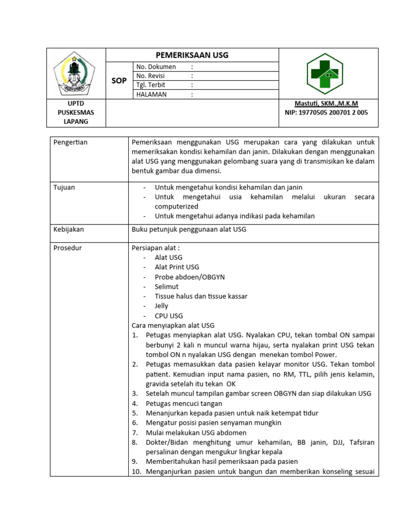 Prosedur Pemeriksaan USG Kehamilan | PDF
