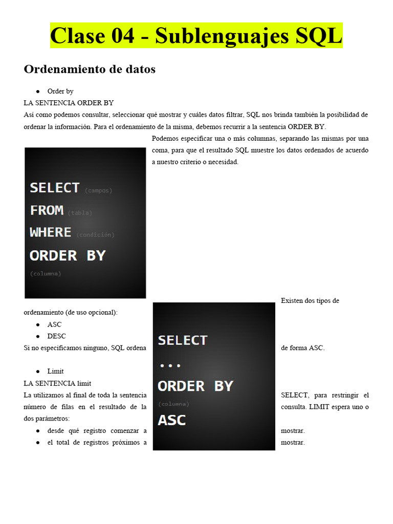 Clase 04 - Sublenguajes SQL Join | PDF | SQL | Programación de computadoras