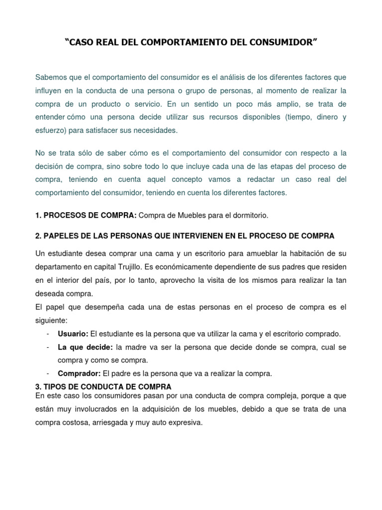 Caso Real Del Comportamiento Del Consumidor Sesion 12 | Descargar gratis PDF | Comportamiento ...