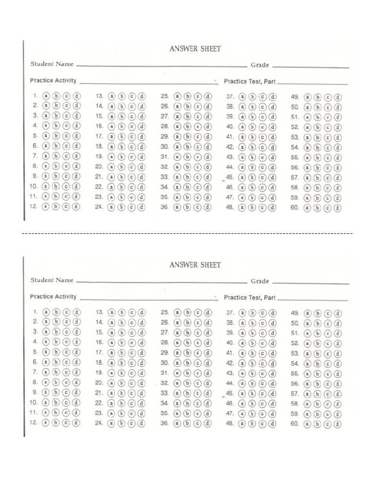 Practice Answer Sheet Sample 2 | PDF