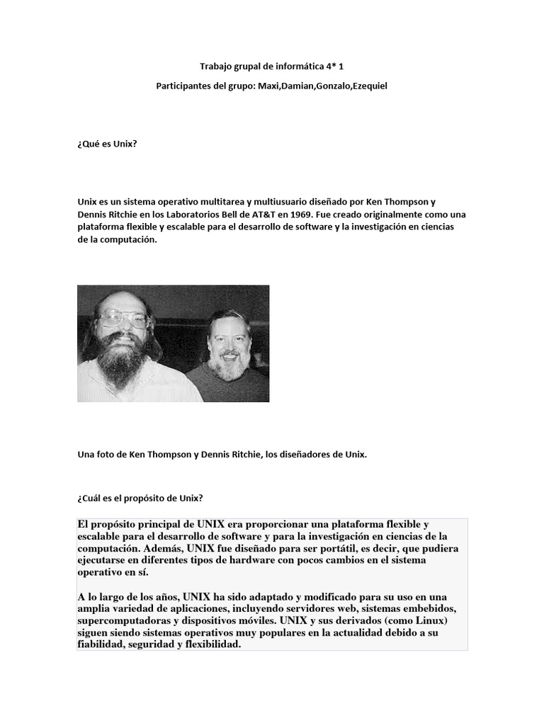 Trabajo Grupal de Informática | PDF | Unix | Sistema operativo
