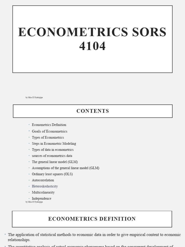 Econometrics Slides 1 Pdf Ordinary Least Squares Econometrics