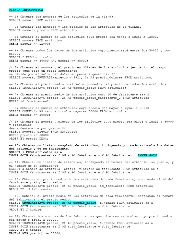 Tienda Informatica Solucion | PDF | SQL | Software de gestión de datos