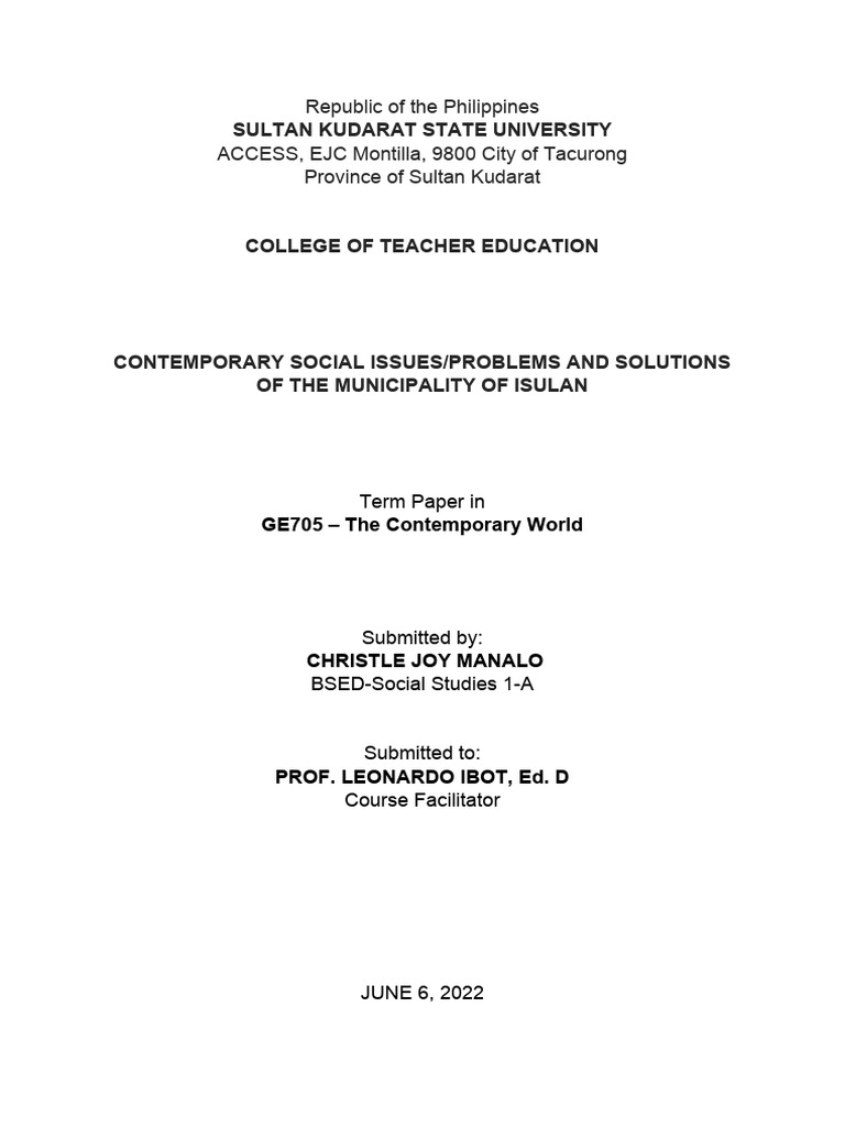 Contemporary Social Issues Problems And Solutions Of The Municipality