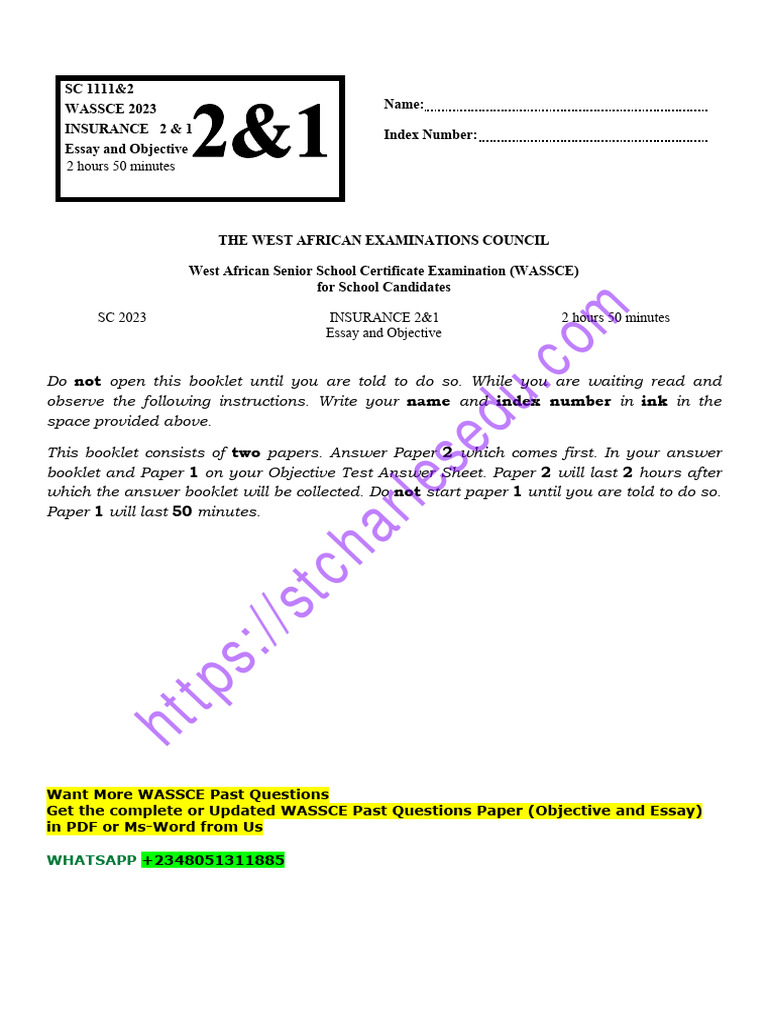 WAEC Insurance Question Objective Essay | PDF
