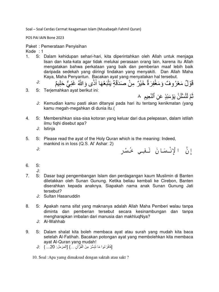 Kisi-Kisi Soal CCQ | PDF | Agama & Spiritualitas