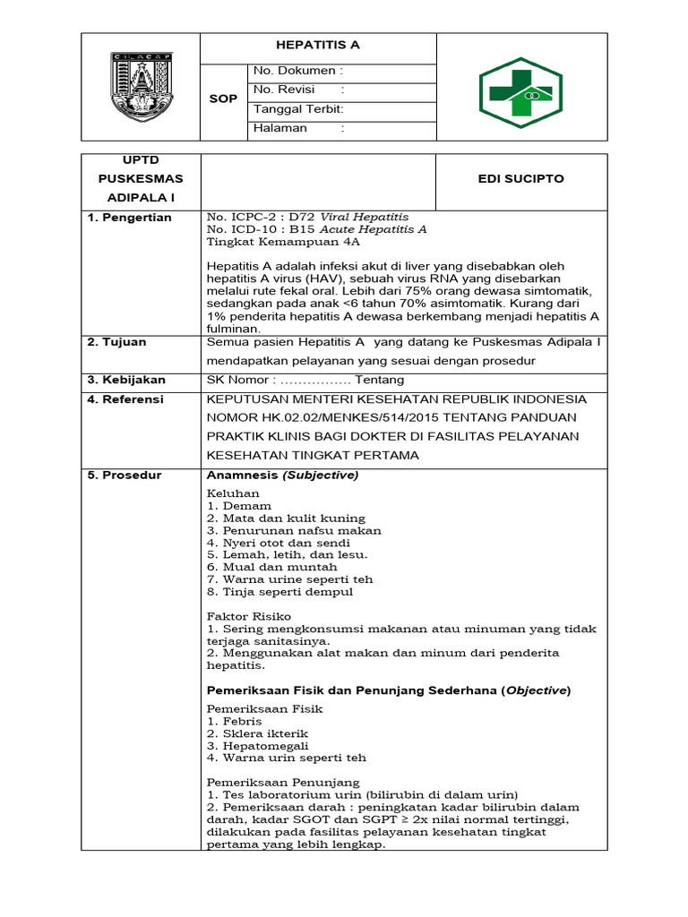 SOP Hepatitis A di Puskesmas Adipala | PDF