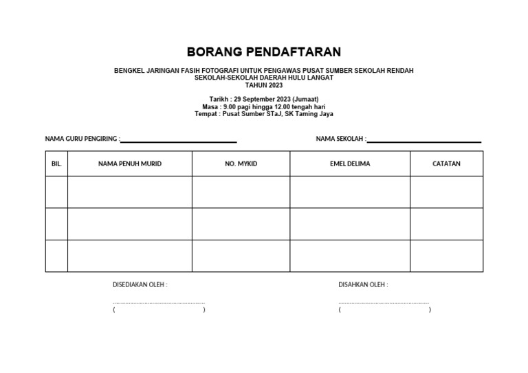 BORANG PENDAFTARAN Bengkel | PDF