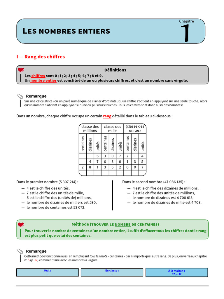 Les Nombres Entiers Cours | PDF | Notation (mathématiques) | Mathématiques
